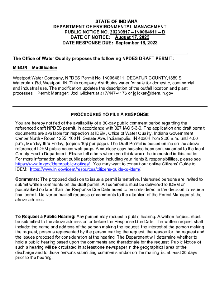 Fillable Online Public Notices: Eastern Indiana - IDEM Fax Email Print ...