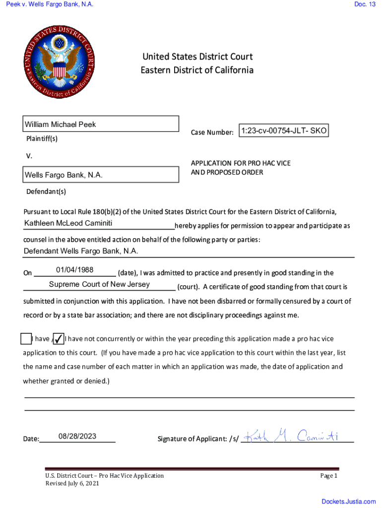 Fillable Online ORDER GRANTING 9 Application for Pro Hac Vice signed by ...