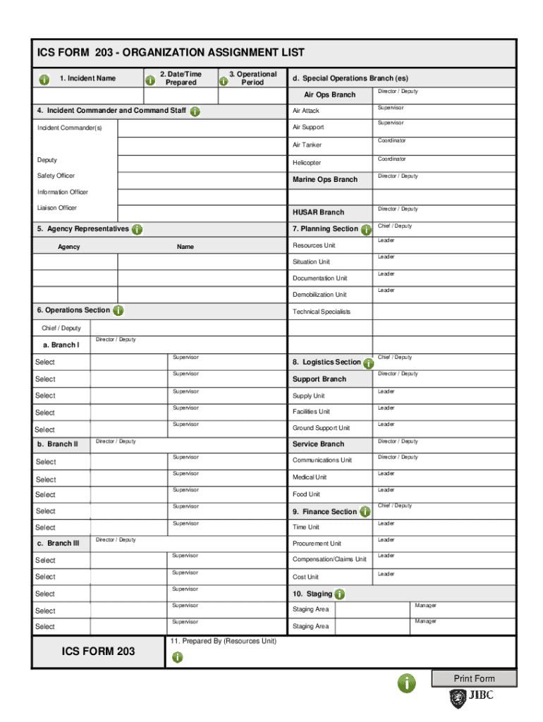 Fillable Online community jibc Sample Organization Assignment List (ICS ...