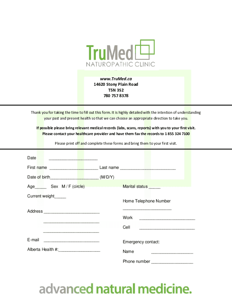 Fillable Online Ad Adult intake form - TruMed Naturopath Clinic Fax ...