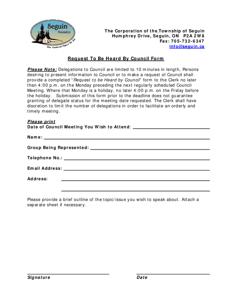 Fillable Online Request To Be Heard By Council Form Fax Email Print - pdfFiller