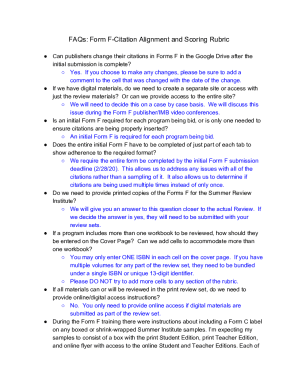 Fillable Online FAQs: Form F-Citation Alignment and Scoring Rubric Fax ...
