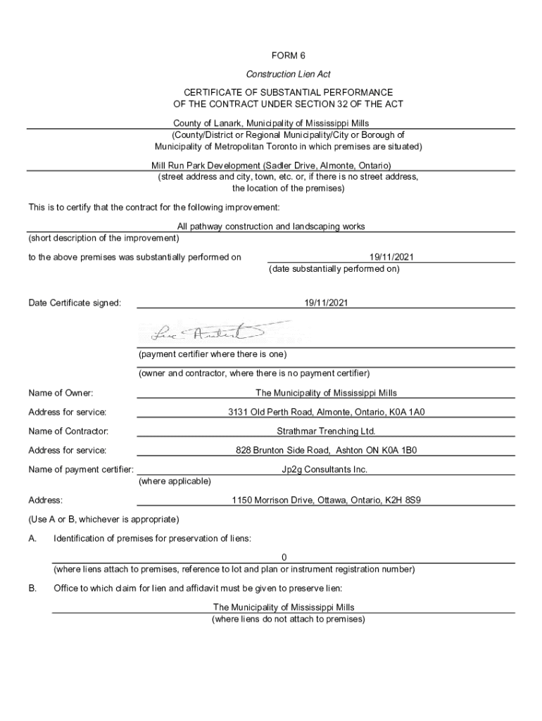 Fillable Online Form 6 Construction Lien Act - Fill Online, Printable ...