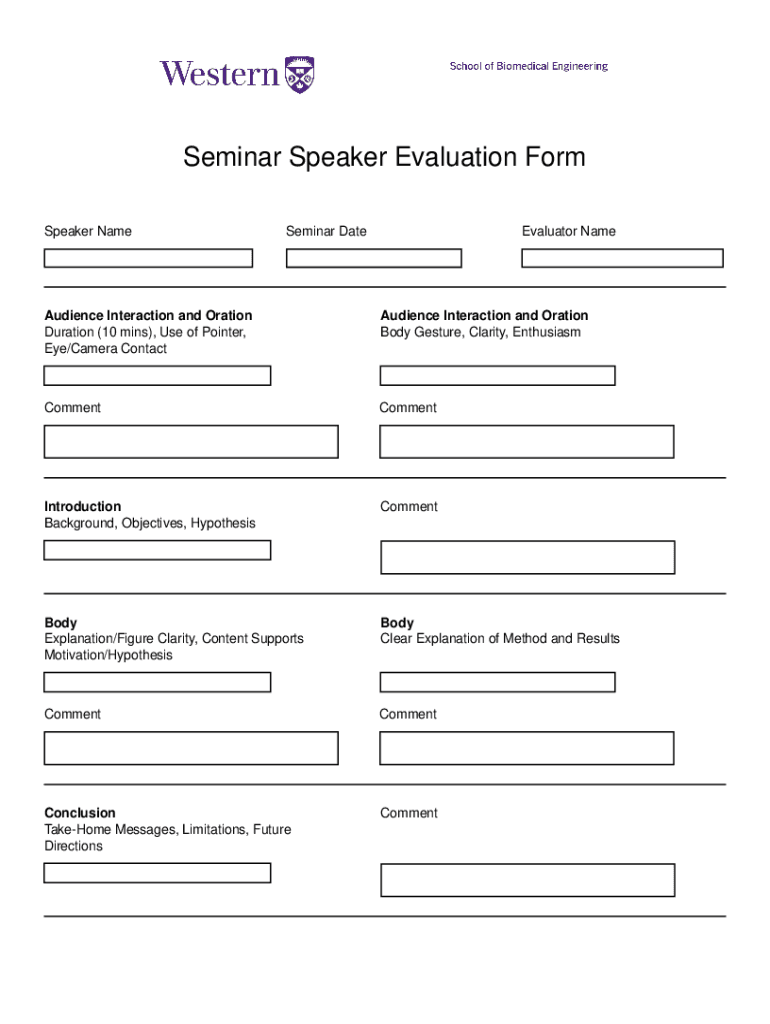 Fillable Online Seminar Speaker Evaluation Form Fax Email Print - pdfFiller