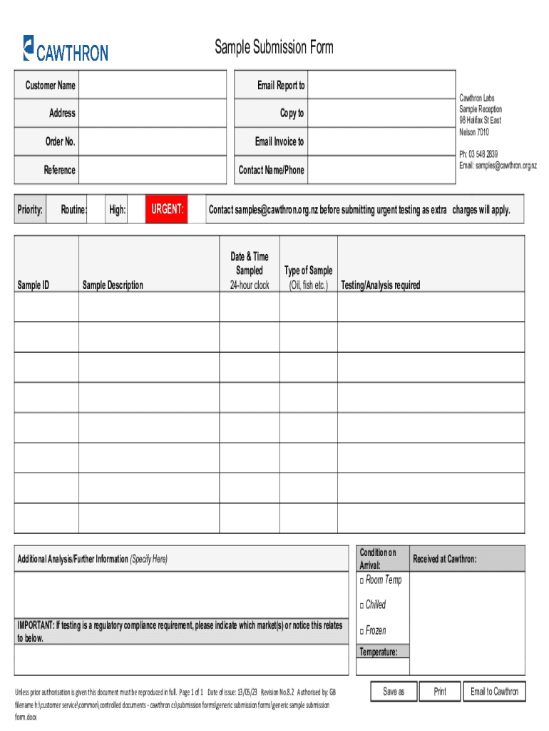 Fillable Online Generic-Sample-Submission-Form. ... Fax Email Print ...