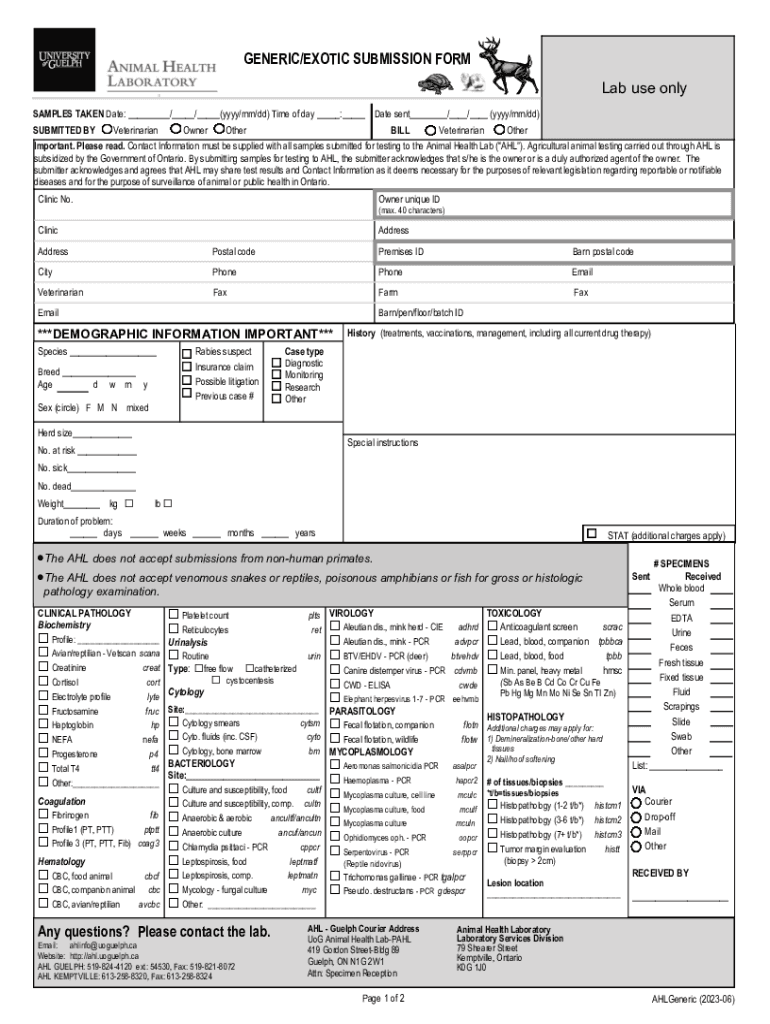 Fillable Online GENERIC/EXOTIC SUBMISSION FORM Lab use only Fax Email Print - pdfFiller