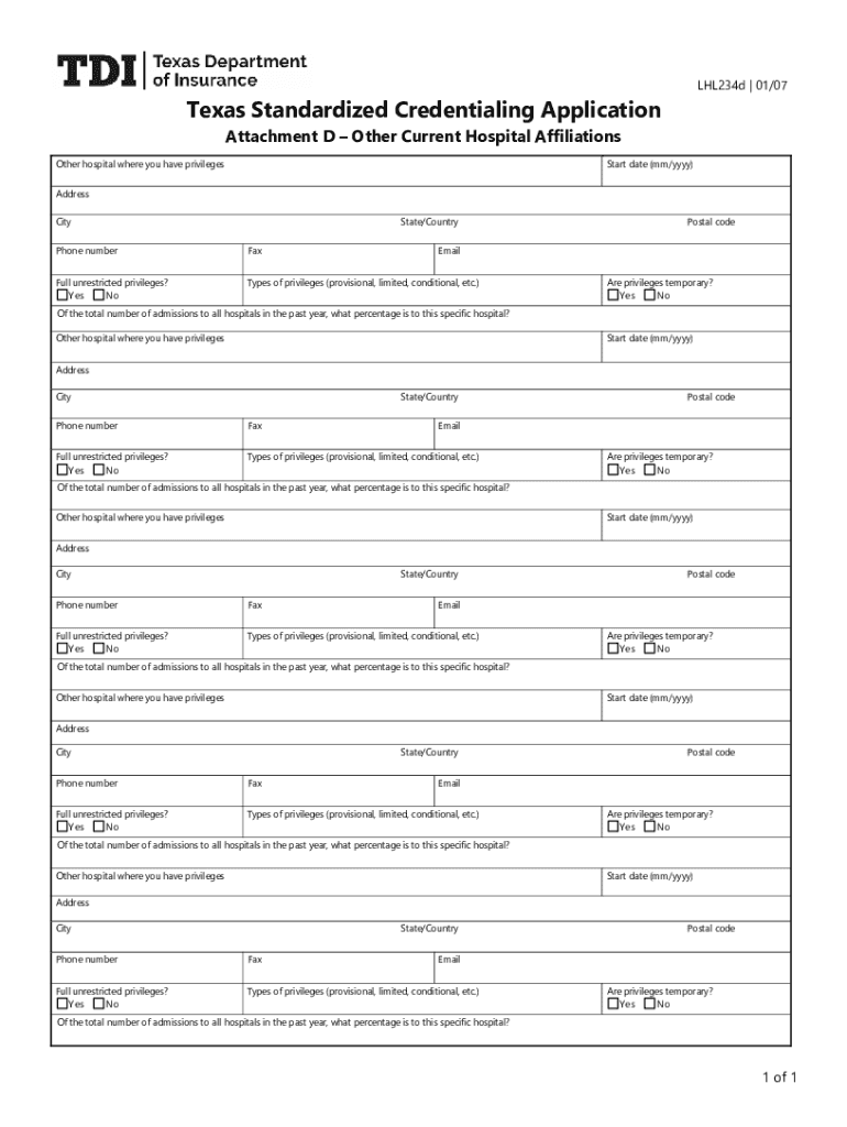Fillable Online Texas Credentialing Application PDF Form Fax Email ...