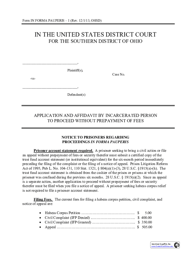 Fillable Online Application And Affidavit By Incarcerated Person ...