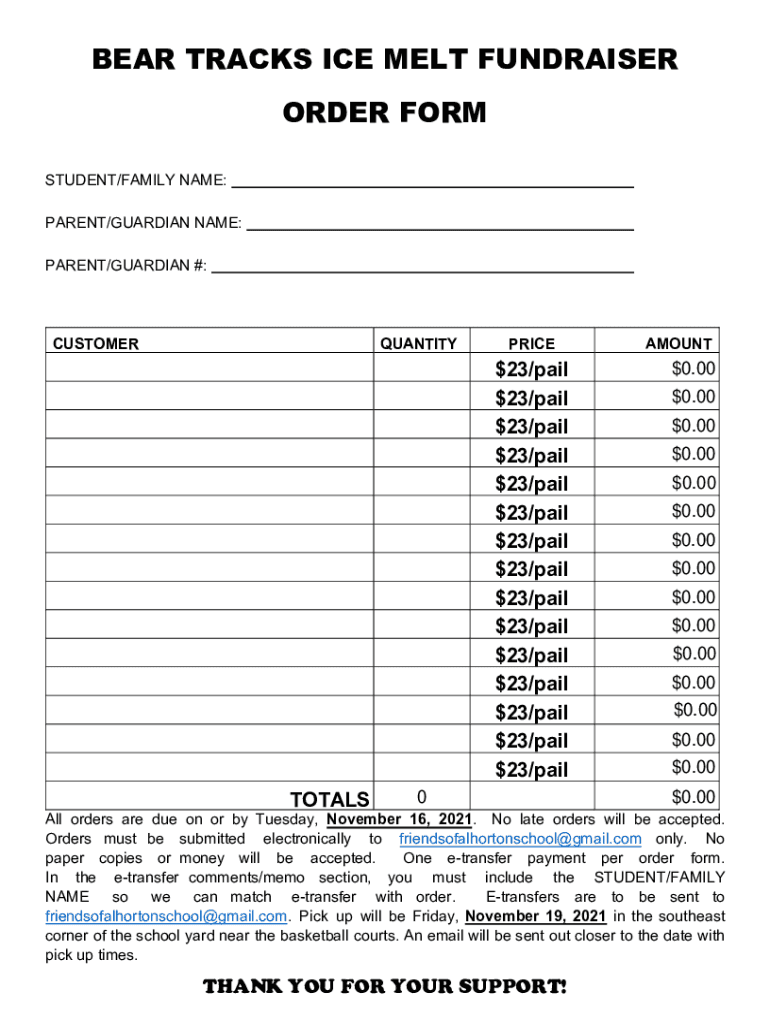 Bear Tracks Ice Melt Fundraiser Setup - Fill Online, Printable ...