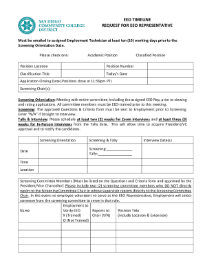 Fillable Online EEO TIMELINE REQUEST FOR EEO REPRESENTATIVE Fax Email ...