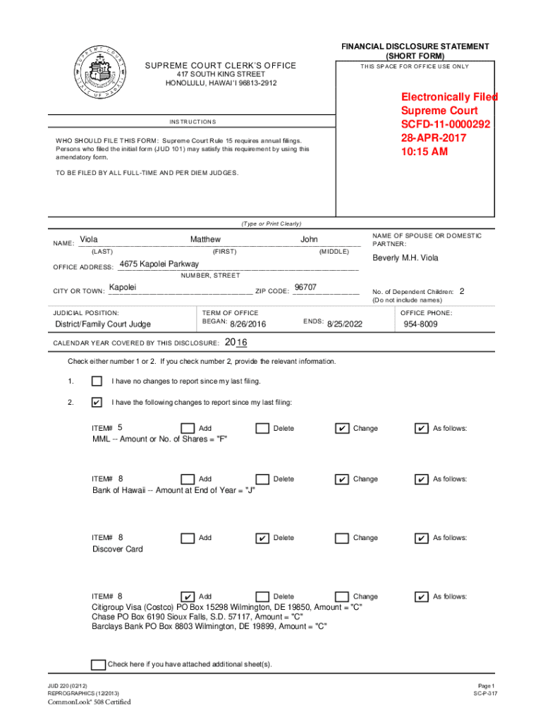 Fillable Online FINANCIAL DISCLOSURE STATEMENT (SHORT FORM ... Fax ...