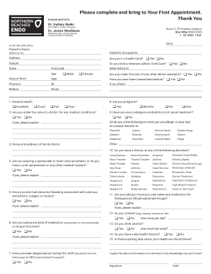 Fillable Online Please complete and bring to Your First Appointment ...