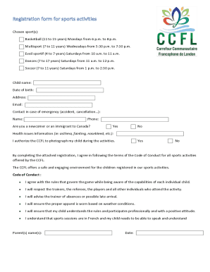 Fillable Online Registration form for sports activities Fax Email Print ...