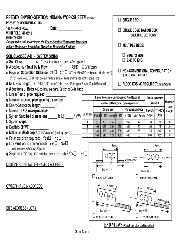 Fillable Online PRESBY ENVIRO-SEPTIC INDIANA WORKSHEET 10/ ... Fax ...