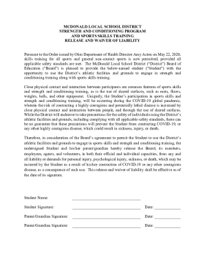 Fillable Online Sports Skills Training Release and Waiver of Liability ...