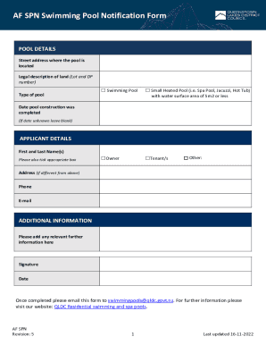 Fillable Online AF SPN Swimming Pool Notification Form Fax Email Print ...