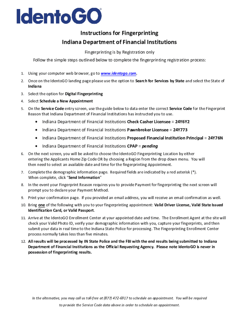 Fillable Online Instructions for Fingerprinting Indiana Department of ...