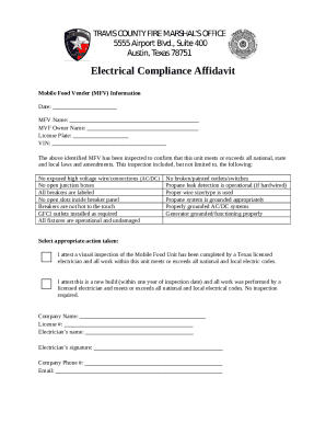 Electrical Compliance Affidavit Doc Template | pdfFiller
