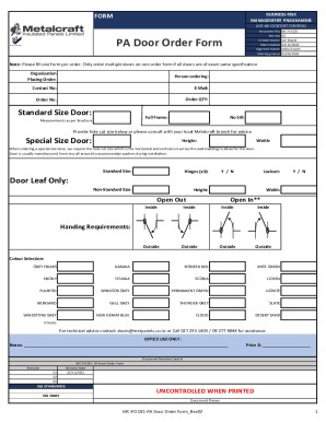 Fillable Online PA Door Order Form Fax Email Print - pdfFiller