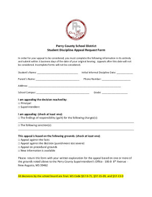 Fillable Online Perry County School District Student Discipline Appeal ...