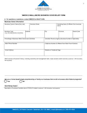 Fillable Online SMEDCO Small/Micro Business COVID Relief Form Fax Email ...