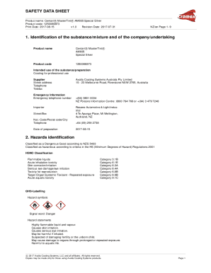 Fillable Online Safety Data Sheet. Metasheen - Centari Special Silver ...