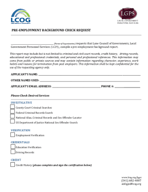 Fillable Online PRE-EMPLOYMENT BACKGROUND CHECK REQUEST Fax Email Print - pdfFiller