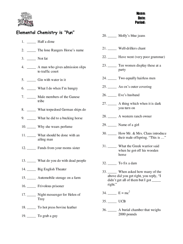 Fillable Online Elements and Symbols PUN Worksheet Fax Email Print ...