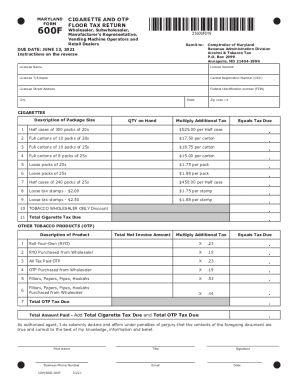 Fillable Online Form 600 F 2021 Cigarette and OTP Floor Tax Return ...