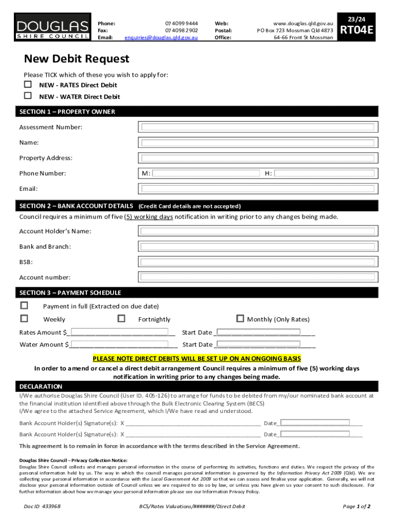 Fillable Online RT04E-Direct-debit-new-request-form. ... Fax Email ...