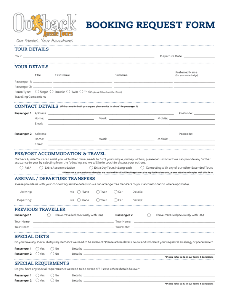 Fillable Online Free Tour Booking Form Template Fax Email Print - pdfFiller