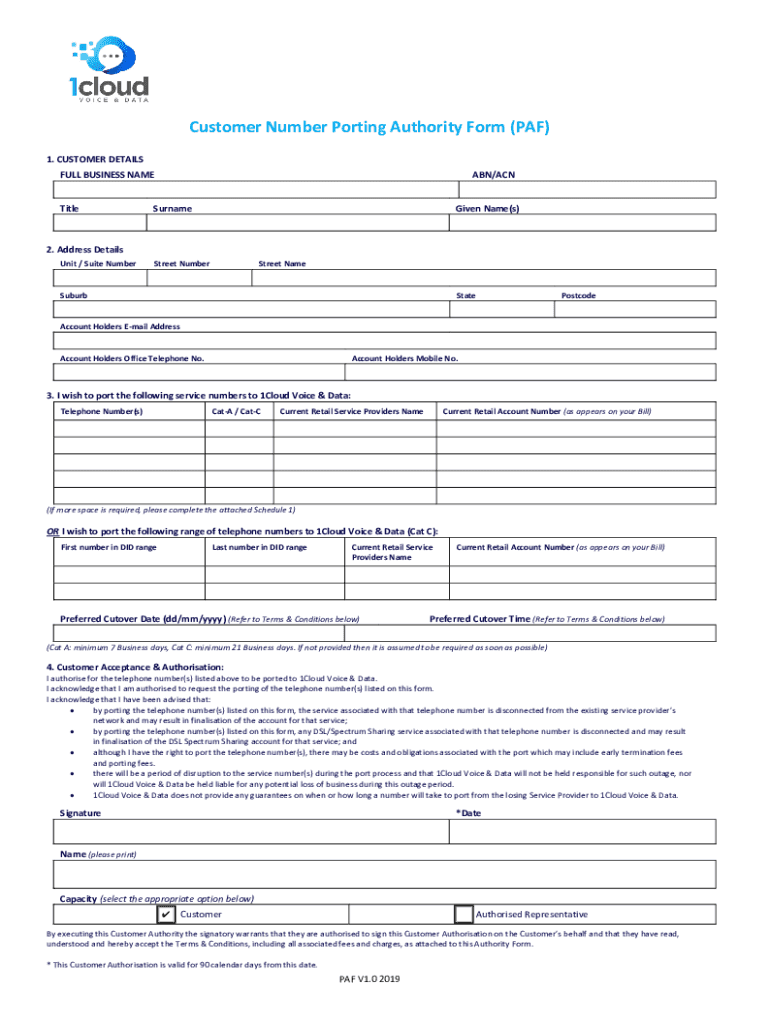 Fillable Online Local Number Porting Letter of Authorization Fax Email ...