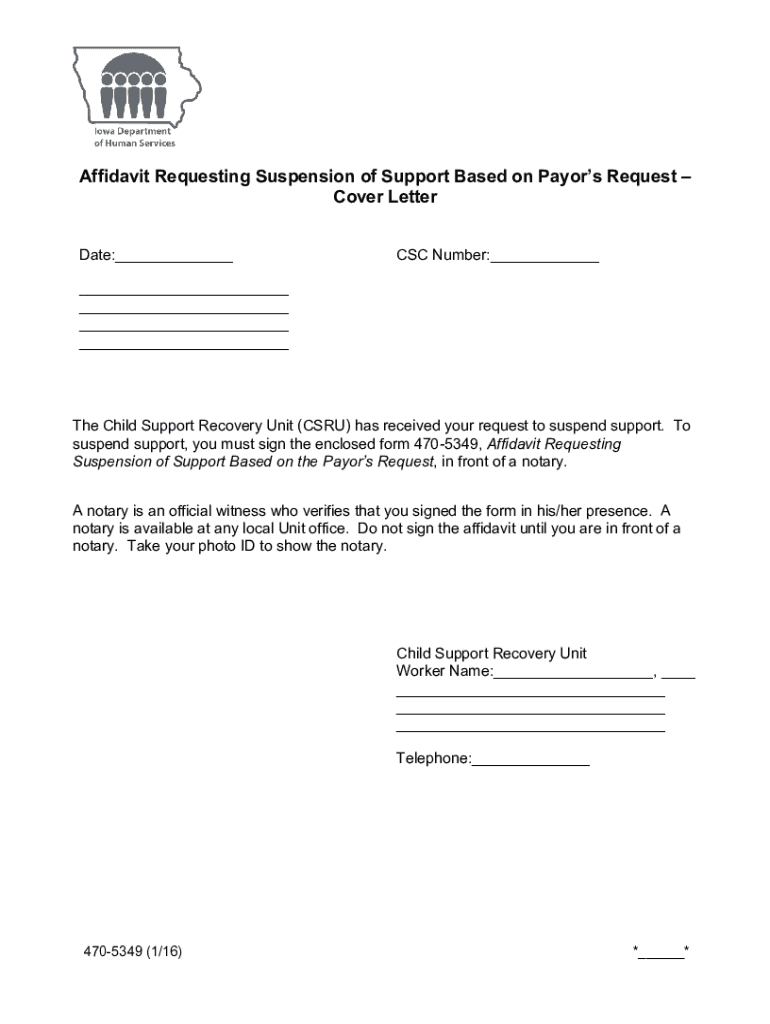Fillable Online 470-5349 Affidavit Requesting Suspension of Support ...