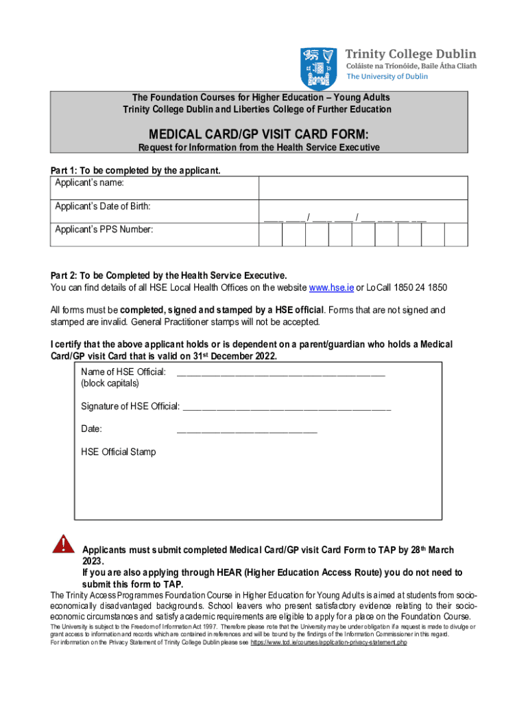 Fillable Online Fillable Online MEDICAL CARD/GP VISIT CARD FORM Fax ...