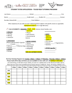 Fillable Online Peer Tutoring Job Application Form - Connect Suite Fax ...