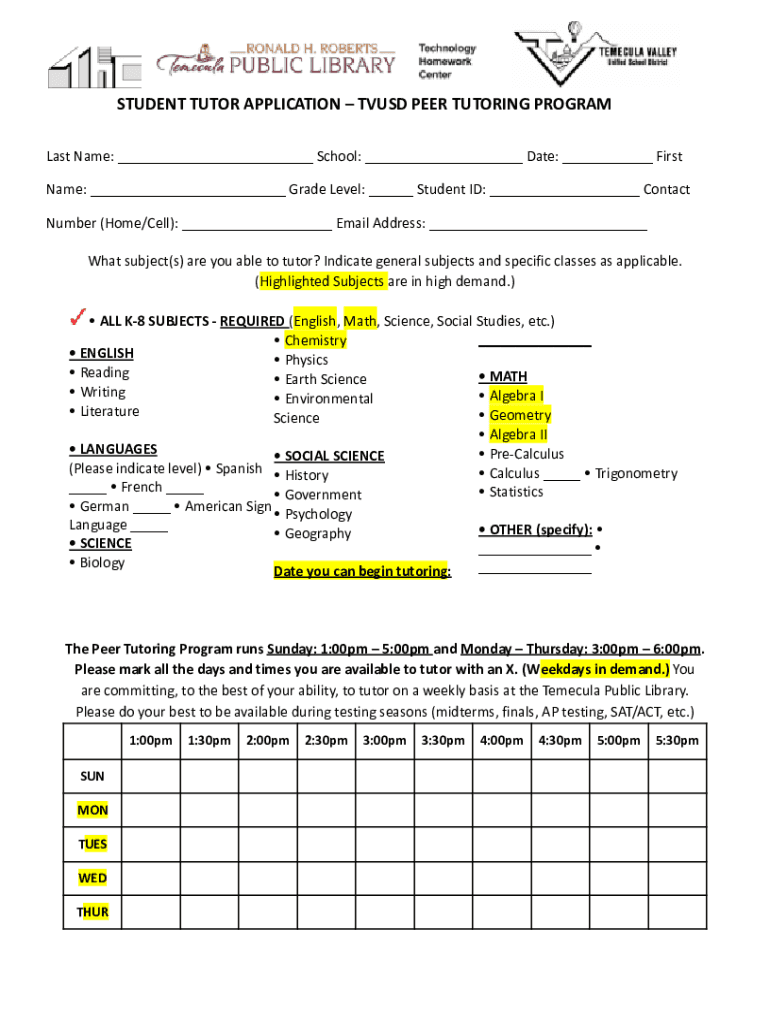 Fillable Online Peer Tutoring Job Application Form - Connect Suite Fax Email Print - pdfFiller