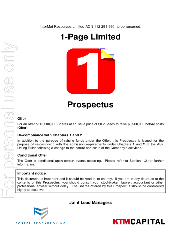 Fillable Online InterMet Resources Limited ACN 112 291 960, to be ...