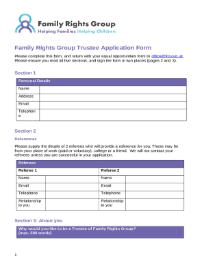 Family Rights Group Trustee Application Doc Template | pdfFiller
