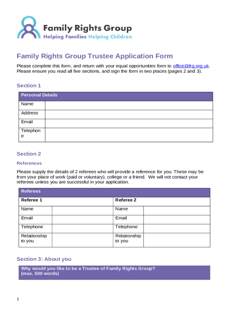 Family Rights Group Trustee Application Doc Template | pdfFiller