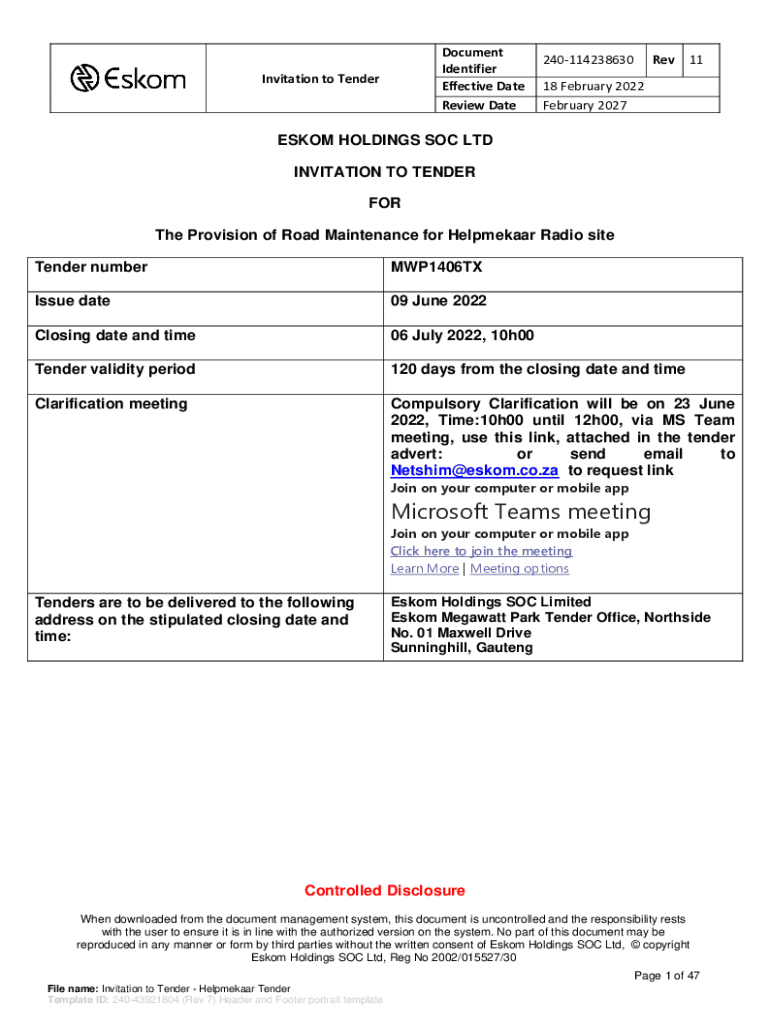 Fillable Online Invitation to Tender Document Identifier 240 114238630 ... Fax Email Print ...