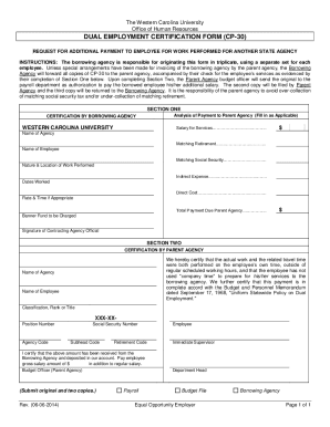 Fillable Online CP-30 Dual Employment Certification Form Fax Email ...