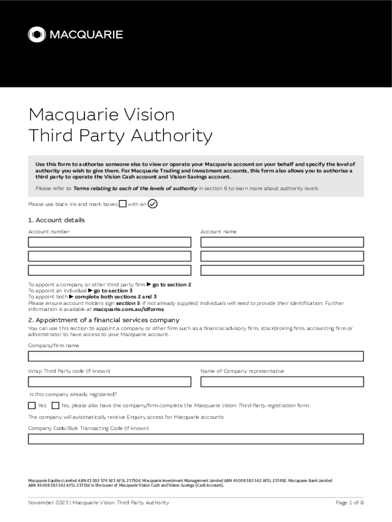 Fillable Online Macquarie third party authority form Fax Email Print ...