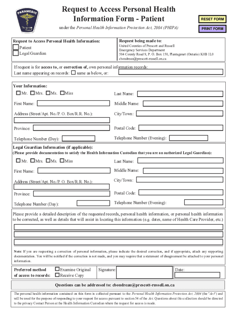 Fillable Online Request to Access Personal Health: Information Form Fax Email Print - pdfFiller