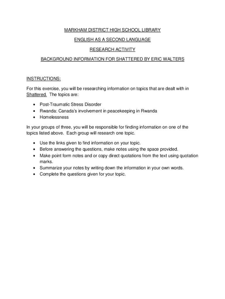 Fillable Online Links for Novel Study. Shattered by Eric Walters.pdf ...
