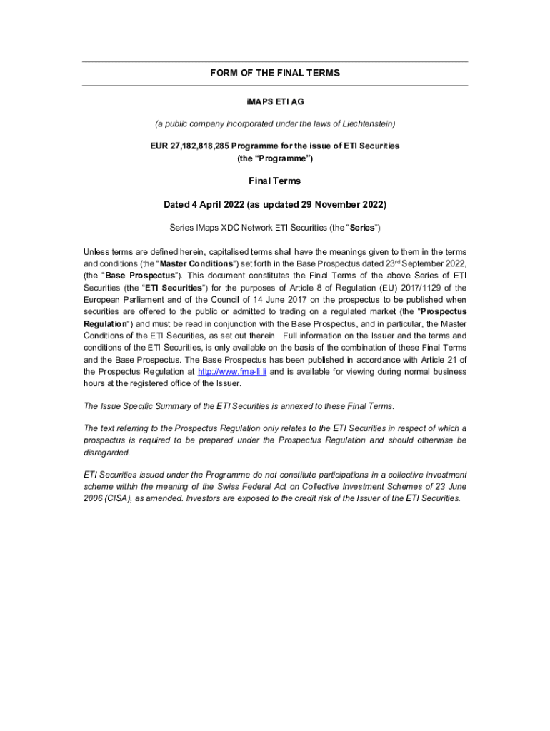 Fillable Online FORM OF THE FINAL TERMS - iMAPS ETI AG (a public ...