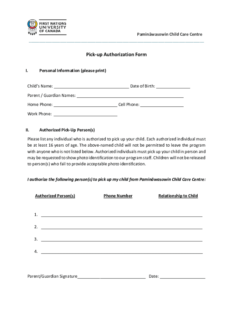 Fillable Online Fillable Form Child Care Authorization Letter Fax Email ...