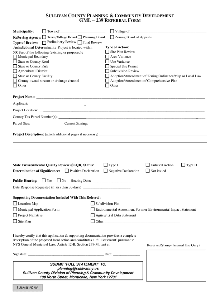 Fillable Online Sullivan County Planning & Codes Department Fax Email ...