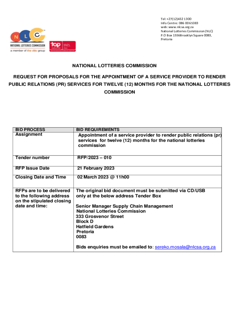 Fillable Online REQUEST FOR PROPOSALS FOR THE APPOINTMENT OF A SERVICE ...