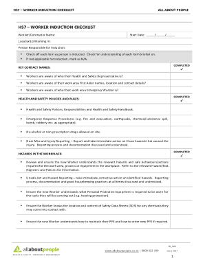 Fillable Online WORKER INDUCTION CHECKLIST - All About People Fax Email ...