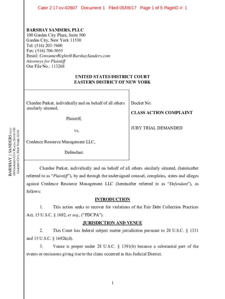 Fillable Online Parker v. Credence Resource Management LLC - 2:17-cv- ... Fax Email Print ...
